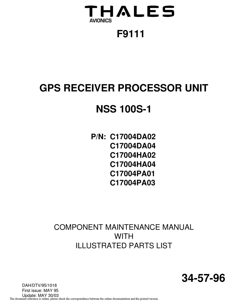 THALES NSS 100S 1 COMPONENT MAINTENANCE MANUAL WITH ILLUSTRATED PARTS 
