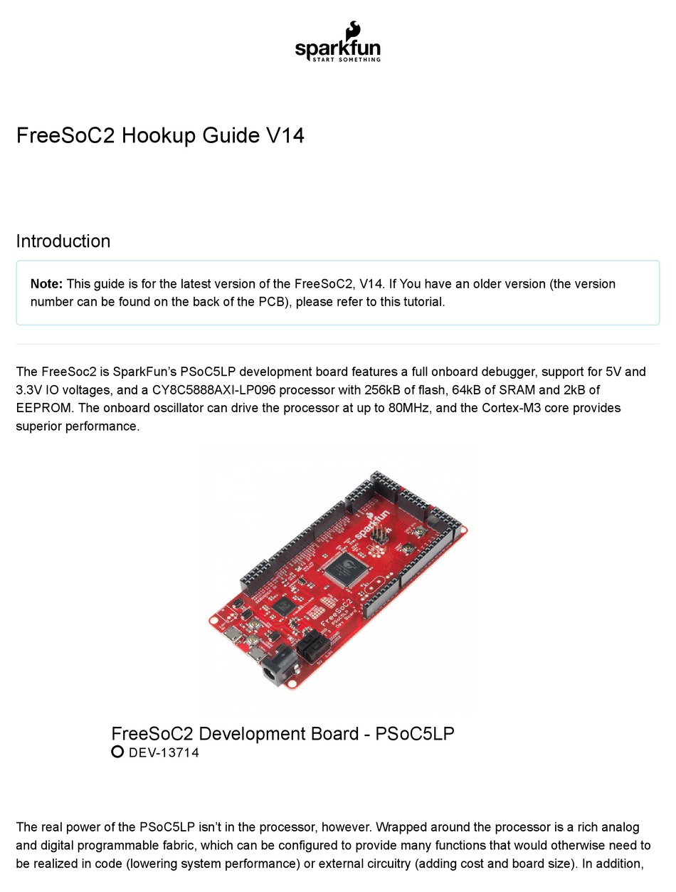 SPARKFUN FREESOC2 HOOK-UP MANUAL Pdf Download | ManualsLib