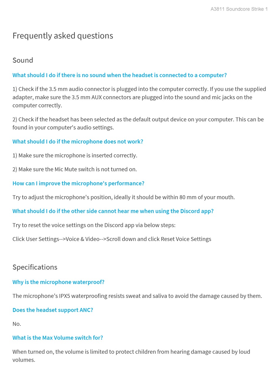 SOUNDCORE STRIKE 1 FREQUENTLY ASKED QUESTIONS Pdf Download | ManualsLib