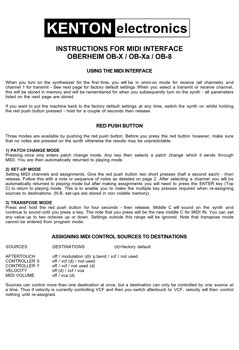 OBERHEIM OB-X INSTRUCTIONS Pdf Download | ManualsLib