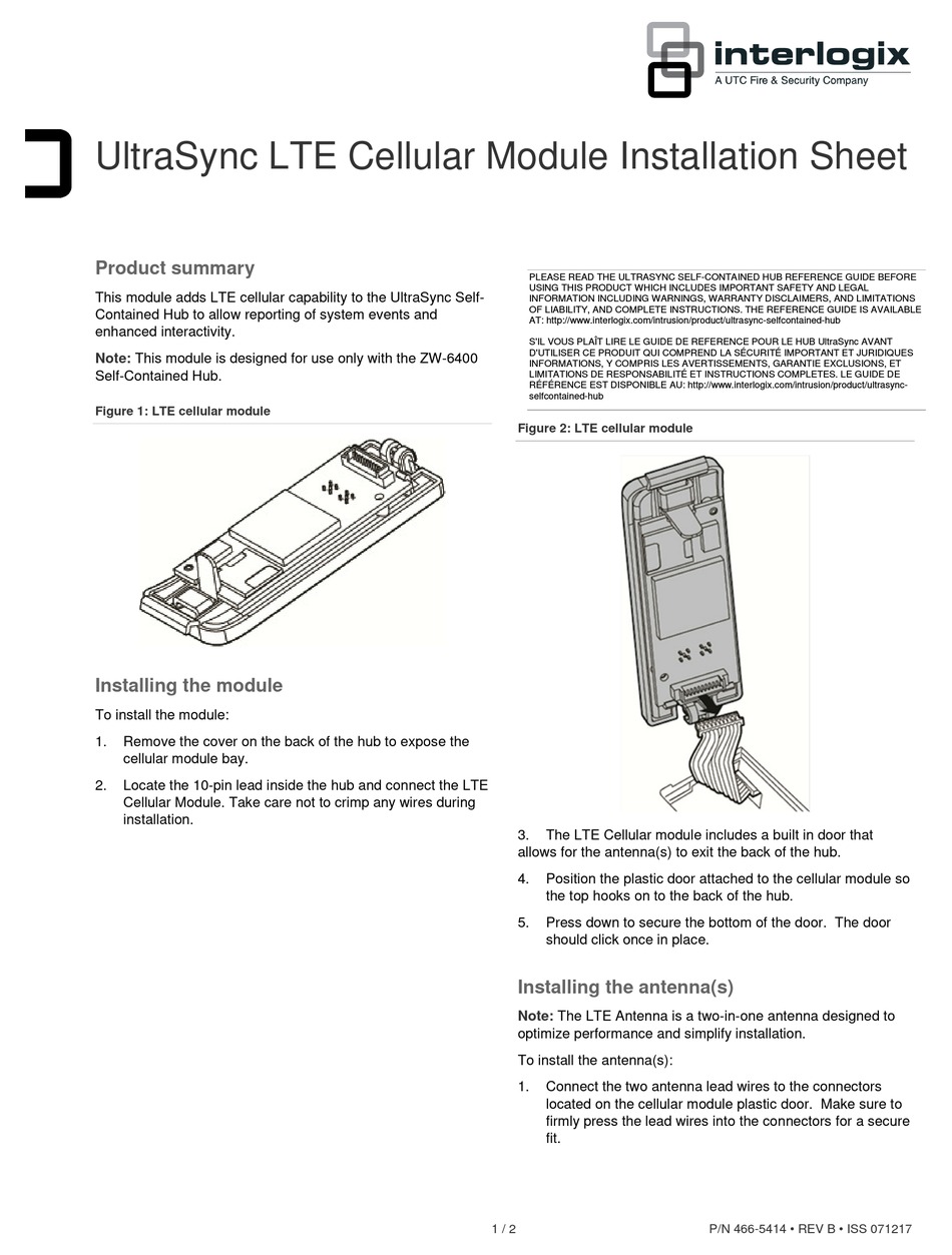UTC FIRE AND SECURITY INTERLOGIX ULTRASYNC UX-LTE-VER INSTALLATION SHEET Pdf Download | ManualsLib
