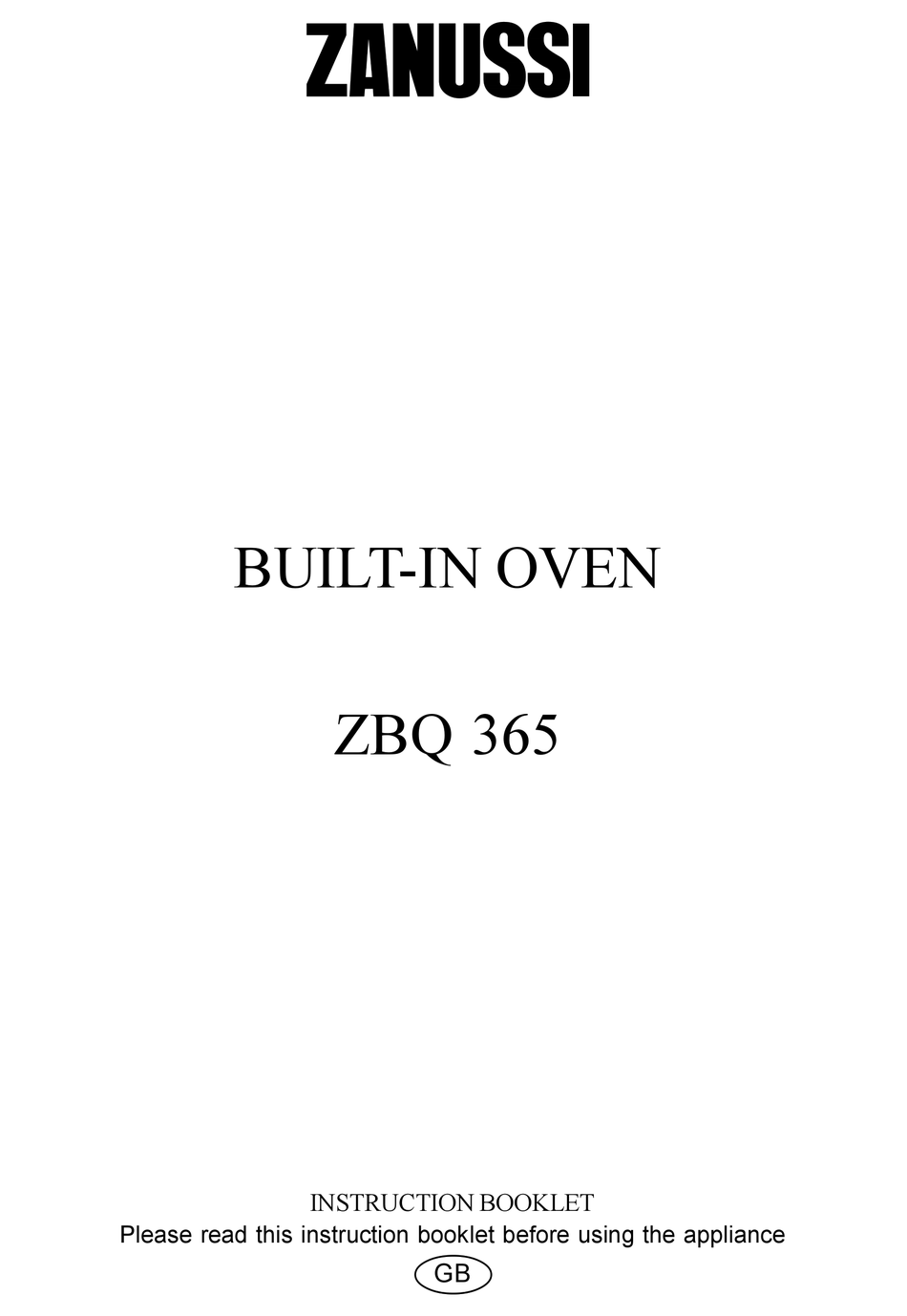 ZANUSSI ZBQ 365 INSTRUCTION BOOKLET Pdf Download | ManualsLib