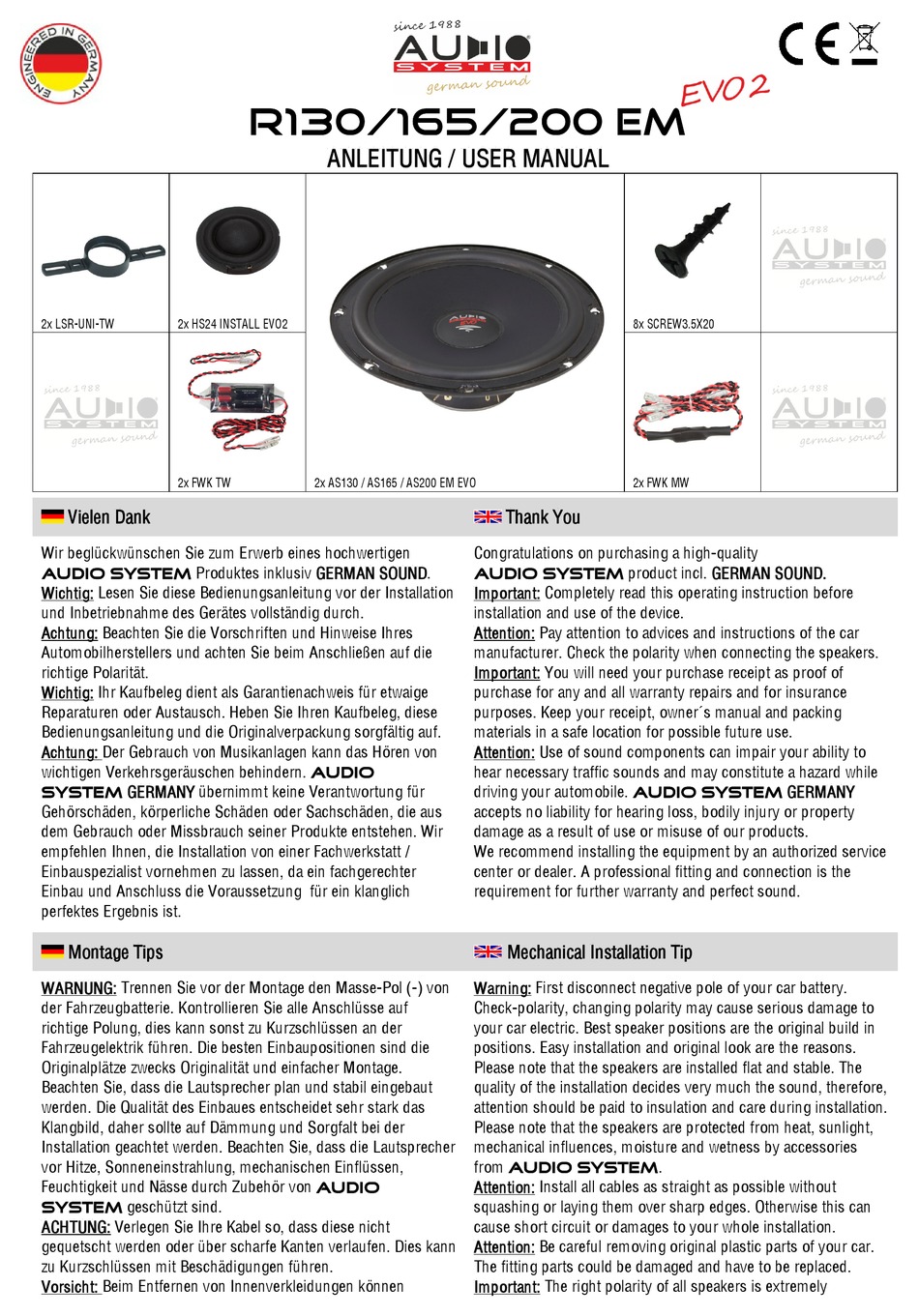 AUDIO SYSTEM AS130 EM EVO 2 USER MANUAL Pdf Download | ManualsLib