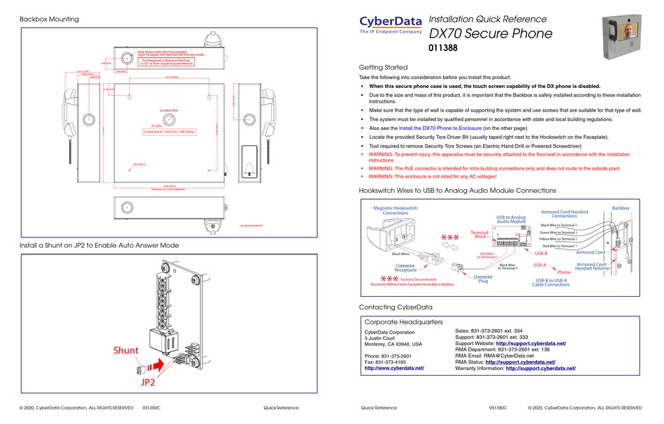 CYBERDATA CISCO DX70 INSTALLATION QUICK REFERENCE Pdf Download | ManualsLib