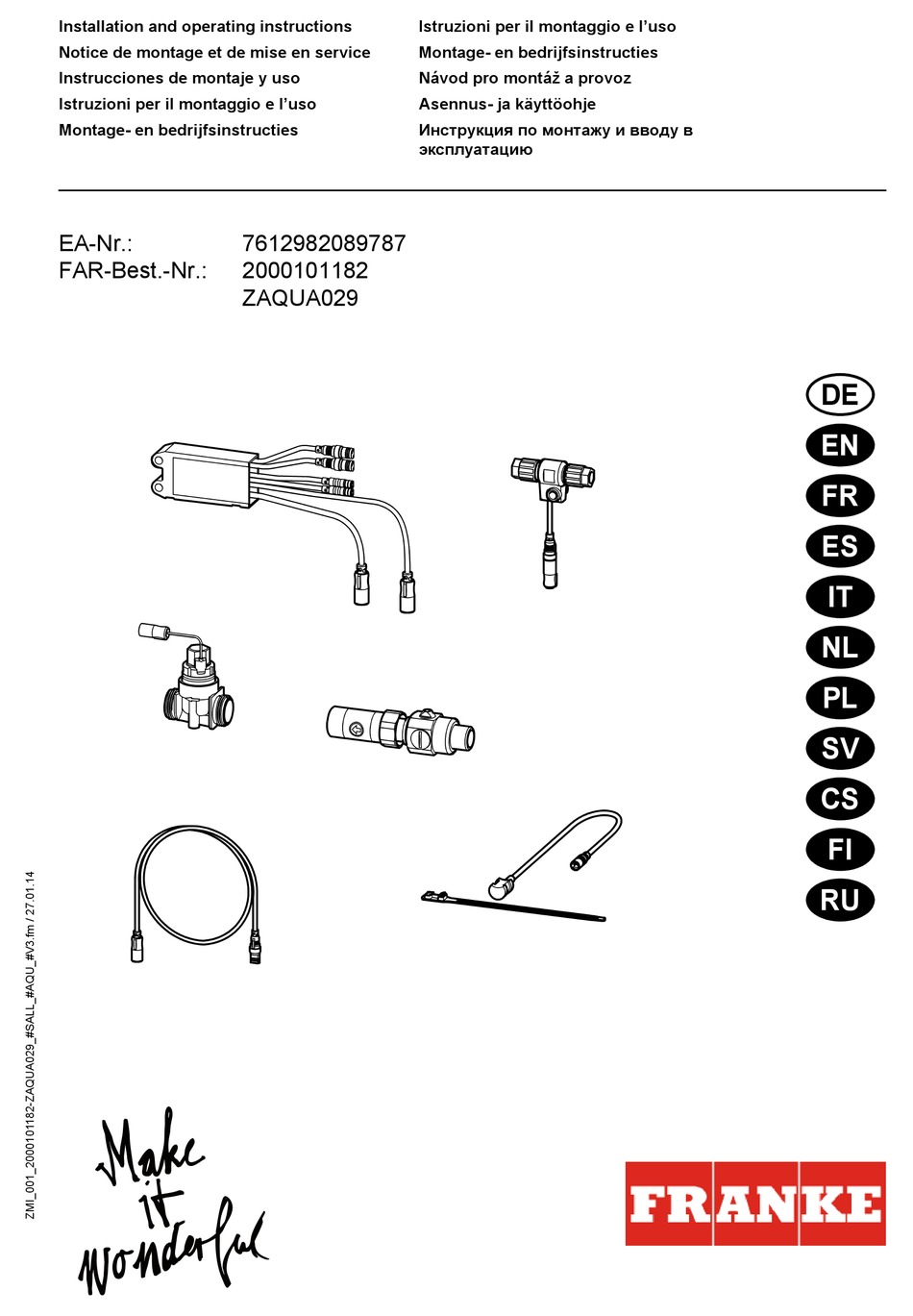 FRANKE ZAQUA029 INSTALLATION AND OPERATING INSTRUCTIONS MANUAL Pdf ...