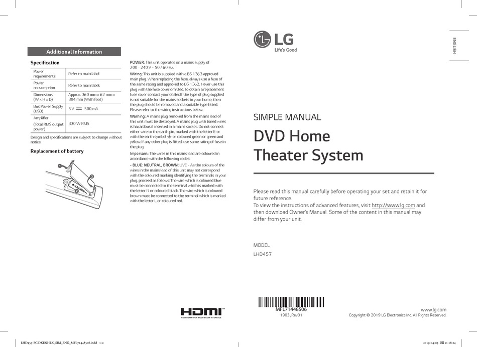 LG LHD457 SIMPLE MANUAL Pdf Download | ManualsLib