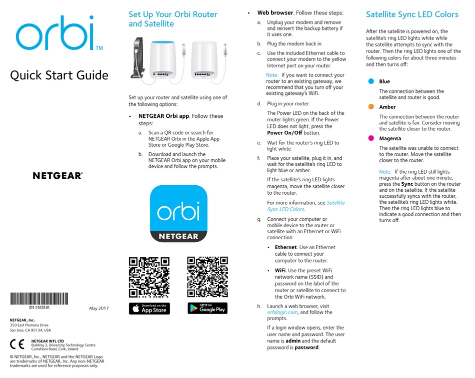 NETGEAR ORBI RBR50 QUICK START MANUAL Pdf Download | ManualsLib