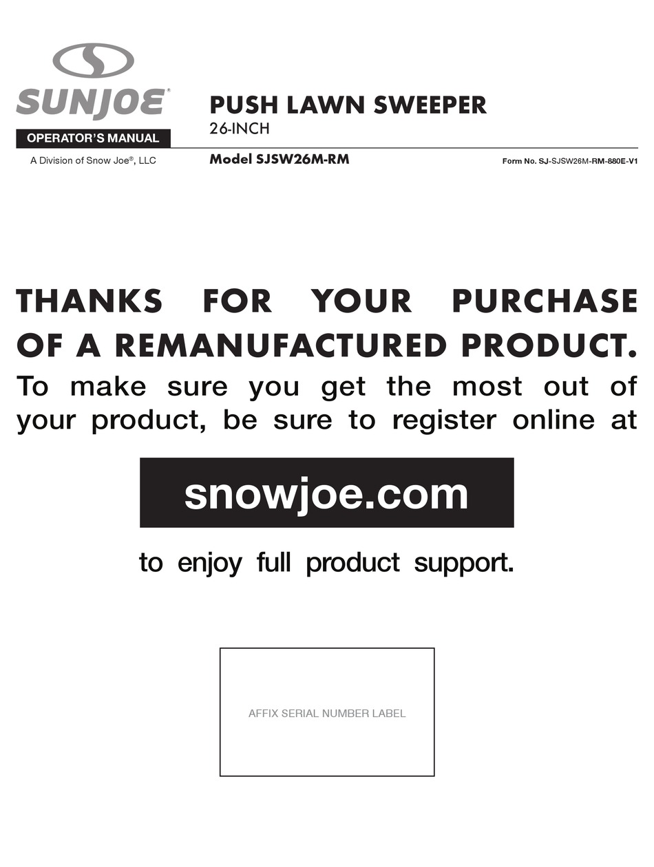 SNOWJOE SUNJOE SJSW26M-RM OPERATOR'S MANUAL Pdf Download | ManualsLib