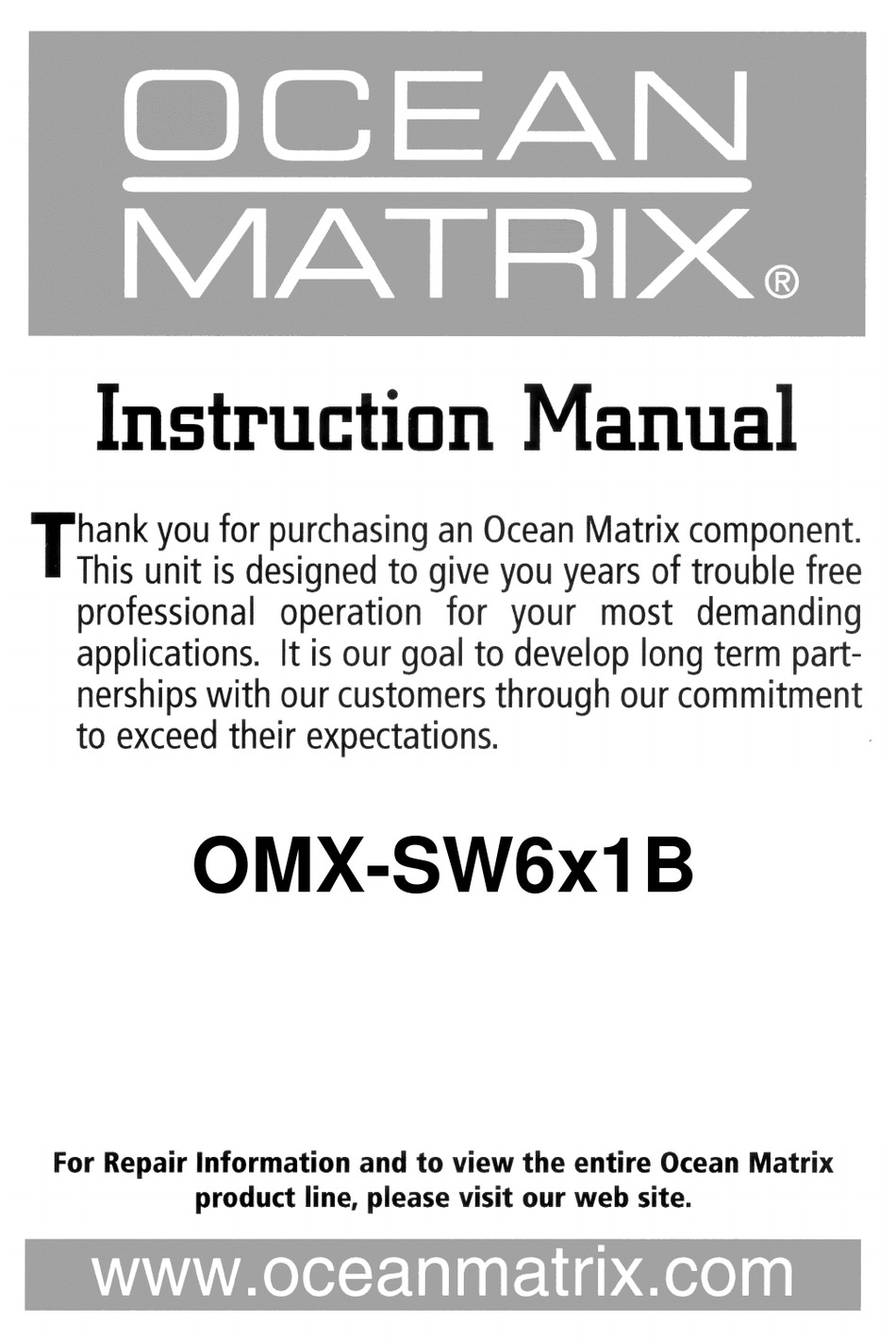OCEAN MATRIX OMX-SW6X1B INSTRUCTION MANUAL Pdf Download | ManualsLib
