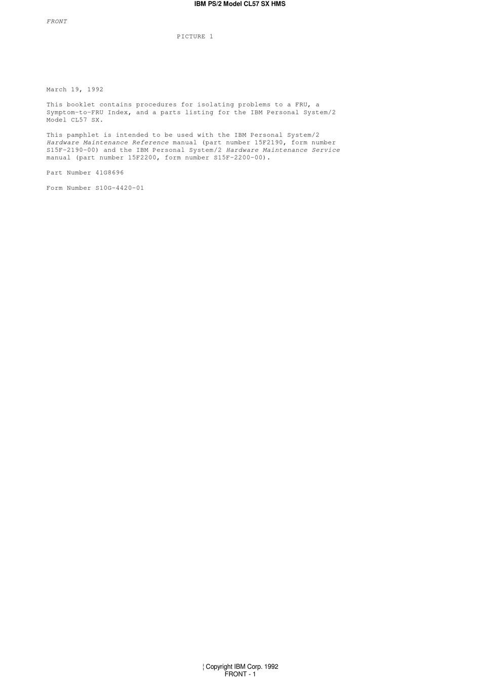 IBM PS/2 CL57 SX HARDWARE MAINTENANCE REFERENCE Pdf Download | ManualsLib