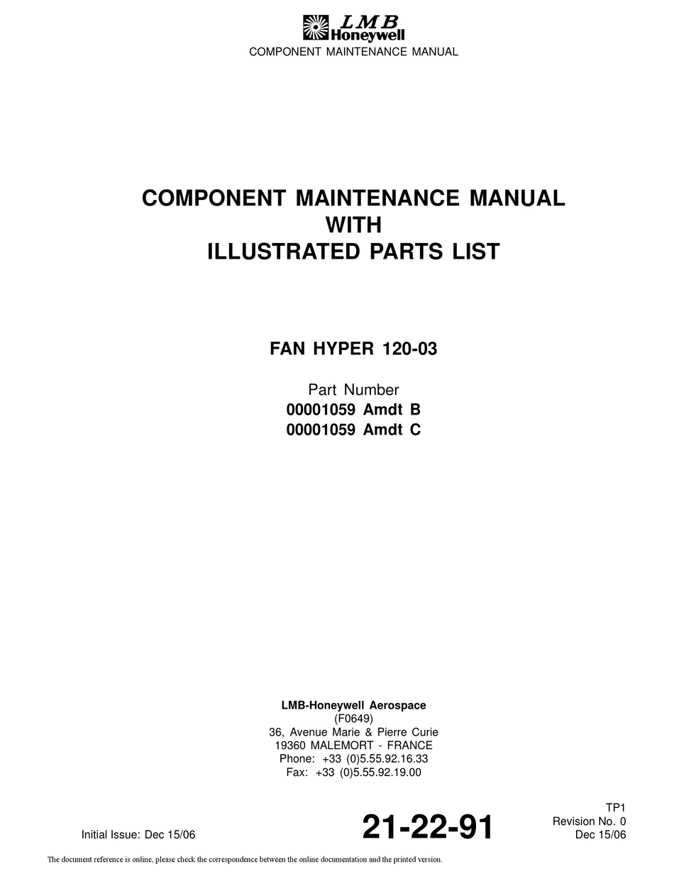 HONEYWELL LMB HYPER 120 03 COMPONENT MAINTENANCE MANUAL WITH 