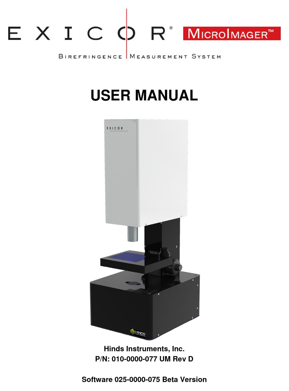 HINDS INSTRUMENTS EXICOR MICROIMAGER USER MANUAL Pdf Download | ManualsLib