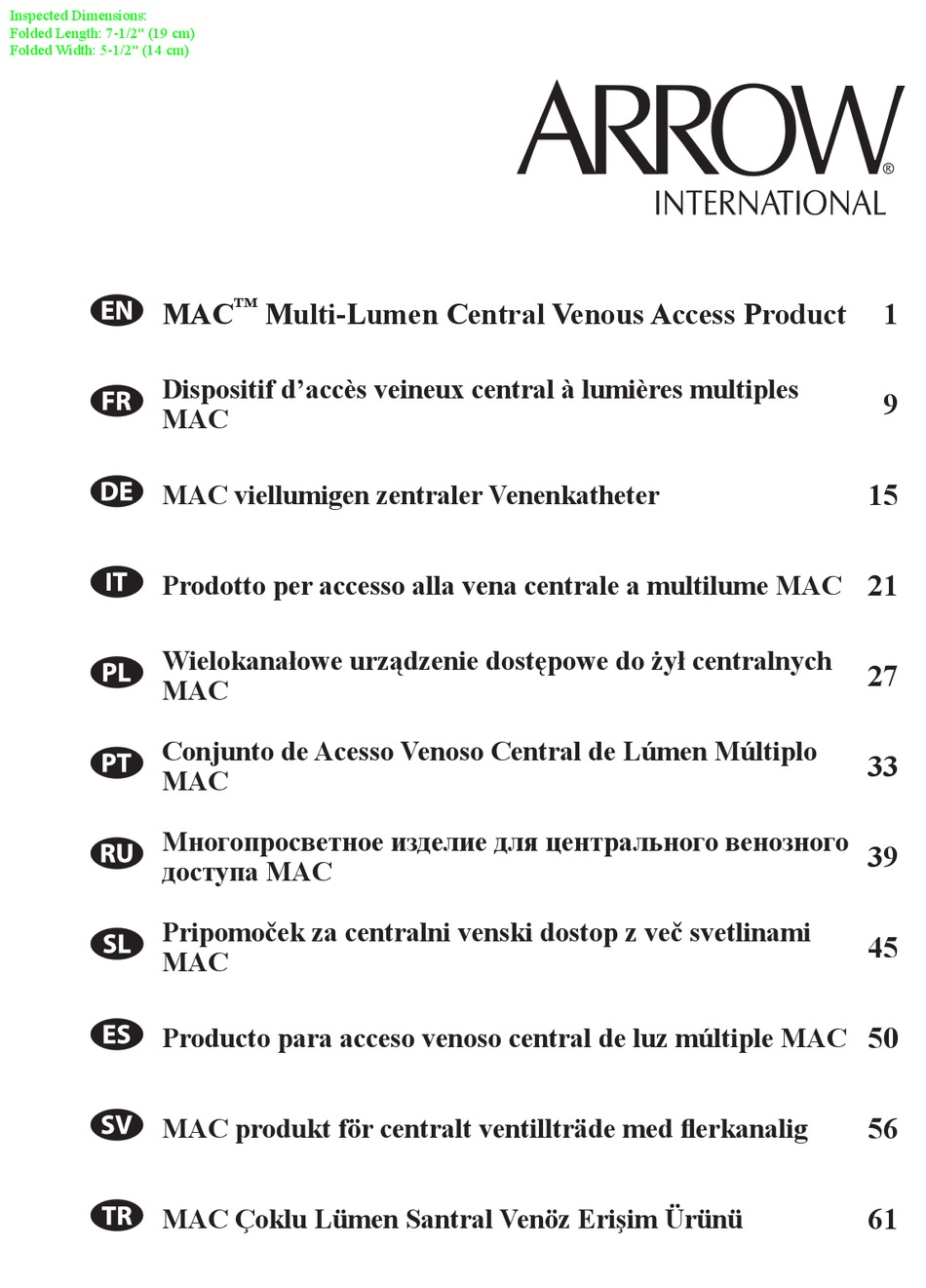 ARROW INTERNATIONAL MAC MANUAL Pdf Download | ManualsLib