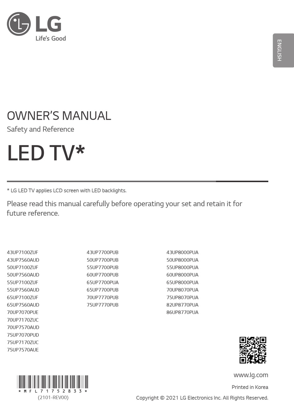 LG 43UP7100ZUF OWNER'S MANUAL Pdf Download | ManualsLib