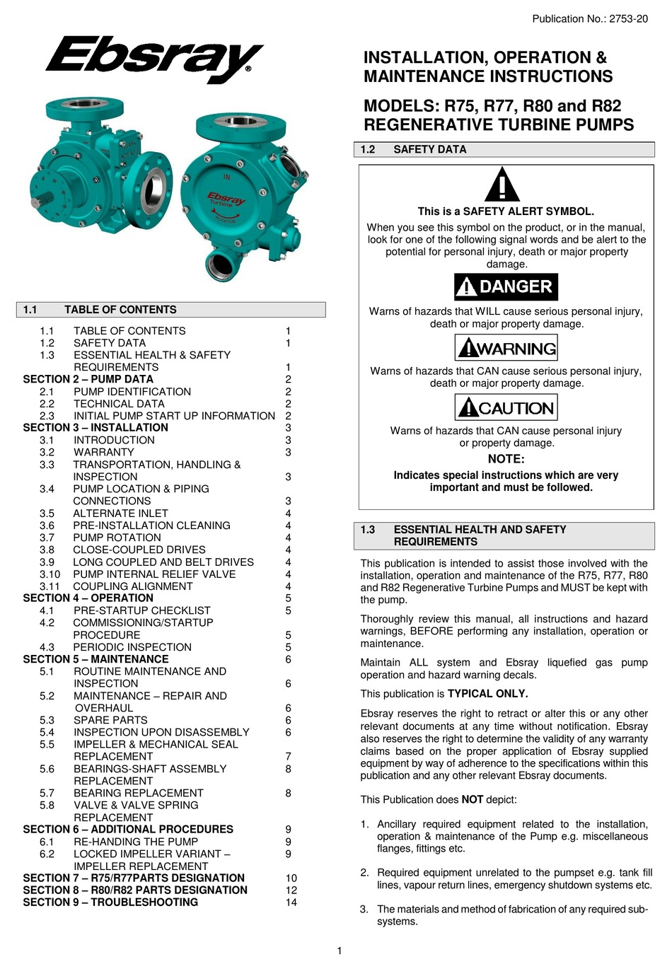 EBSRAY R75 INSTALLATION, OPERATION & MAINTENANCE INSTRUCTIONS MANUAL ...