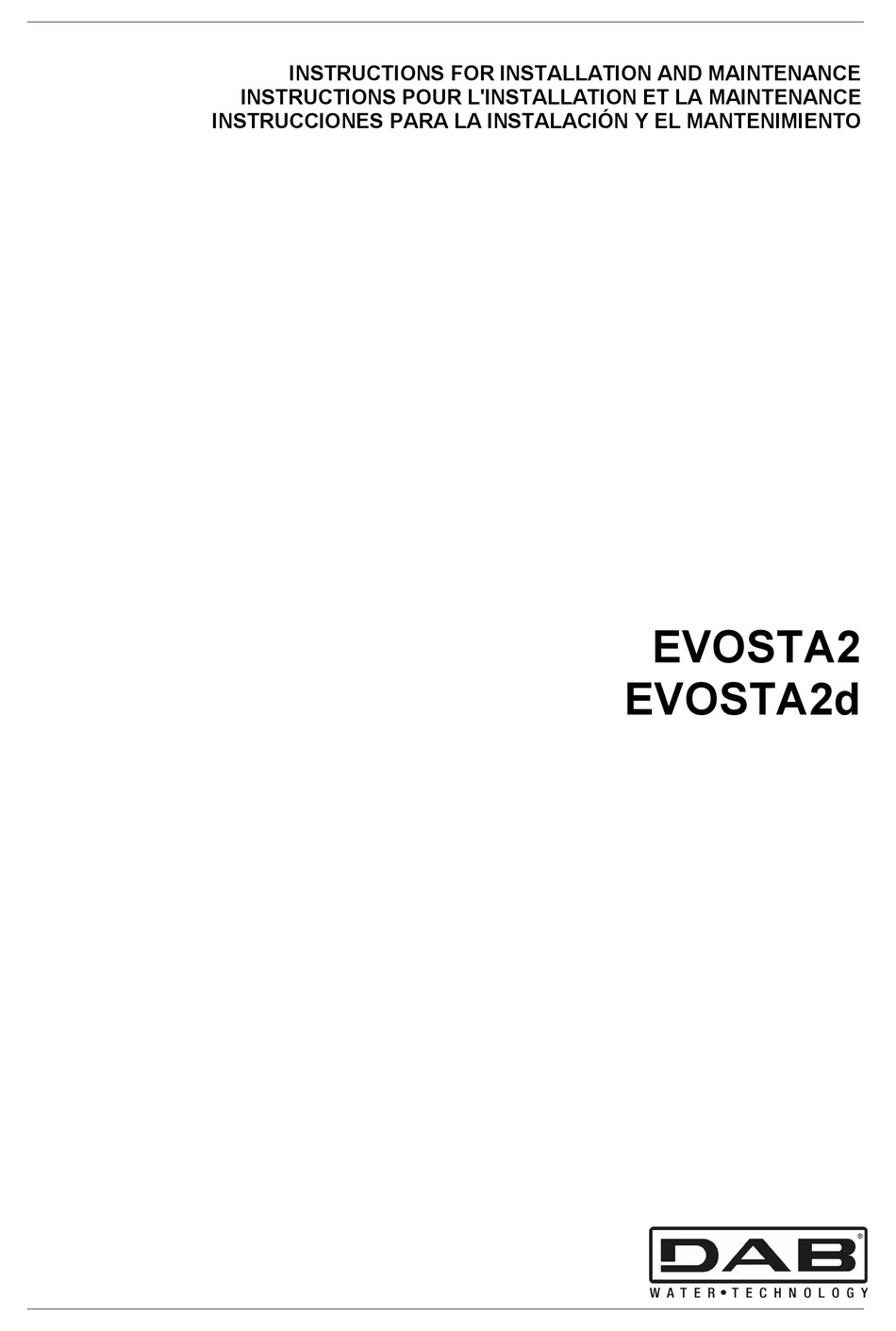 DAB EVOSTA2 INSTRUCTION FOR INSTALLATION AND MAINTENANCE Pdf Download | ManualsLib