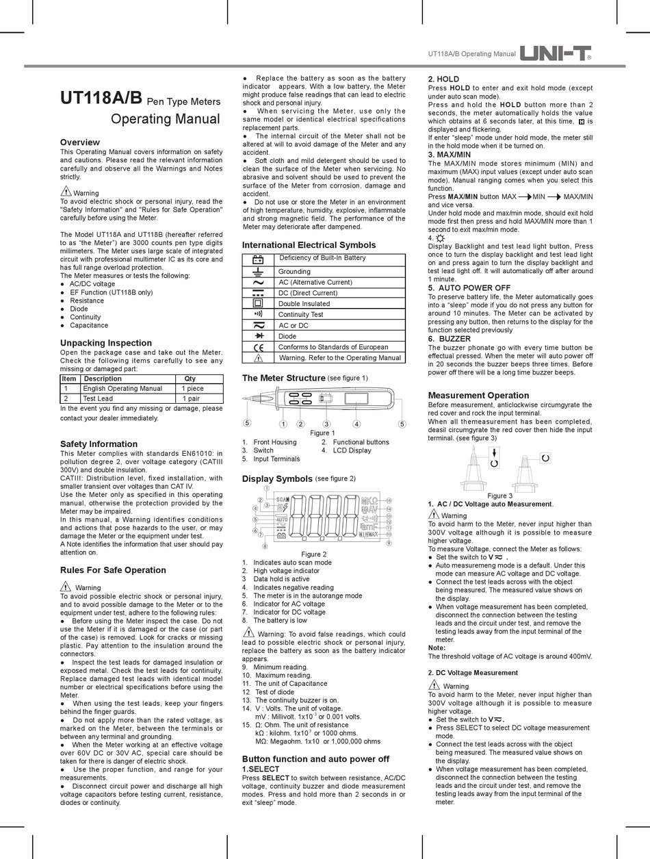 UNI-T UT118A OPERATING MANUAL Pdf Download | ManualsLib
