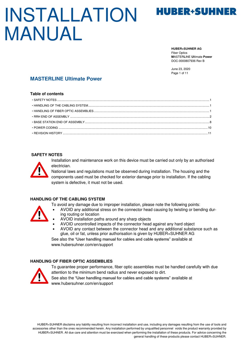 HUBER+SUHNER MASTERLINE ULTIMATE POWER INSTALLATION MANUAL Pdf Download ...