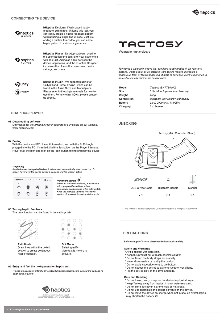 Bhaptics Tactosy User Manual Pdf Download Manualslib