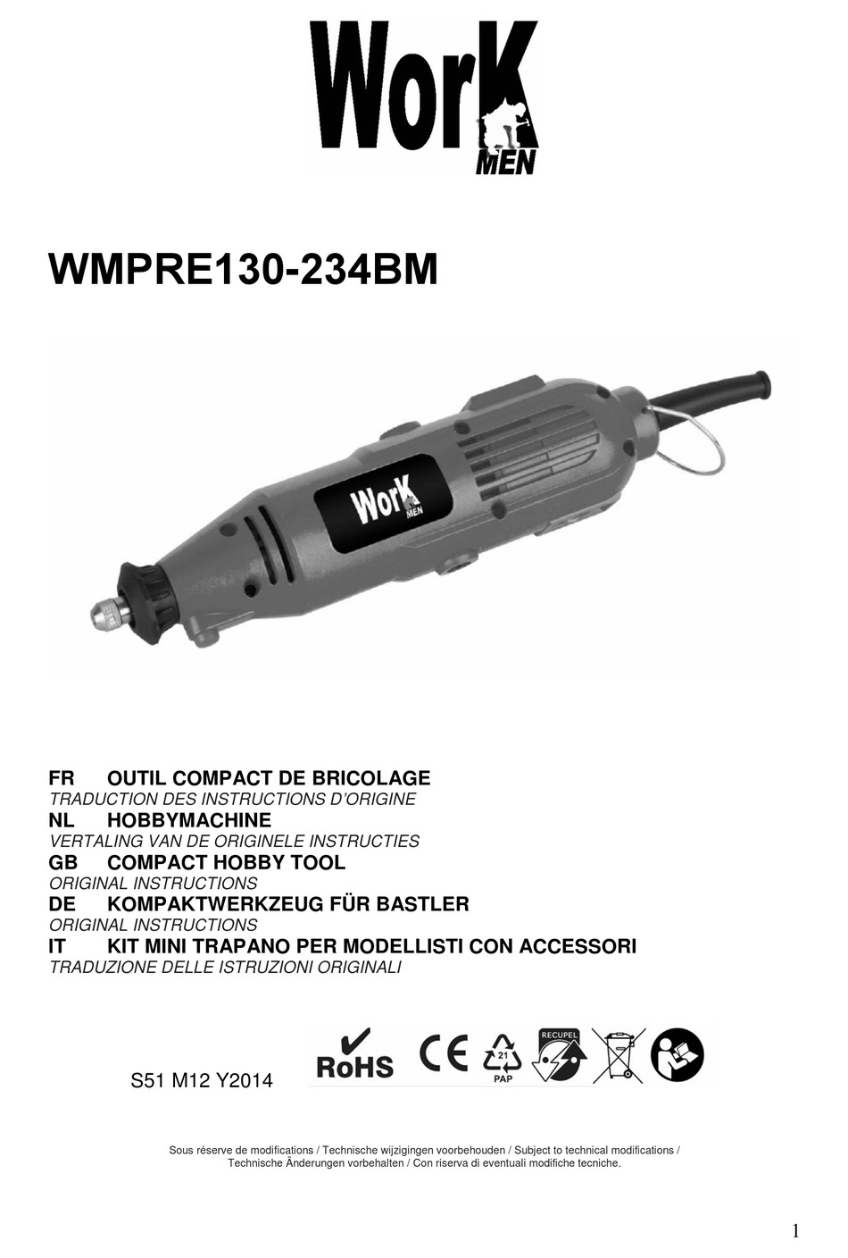 WORK PRO WMPRE130-234BM ORIGINAL INSTRUCTIONS MANUAL Pdf Download ...