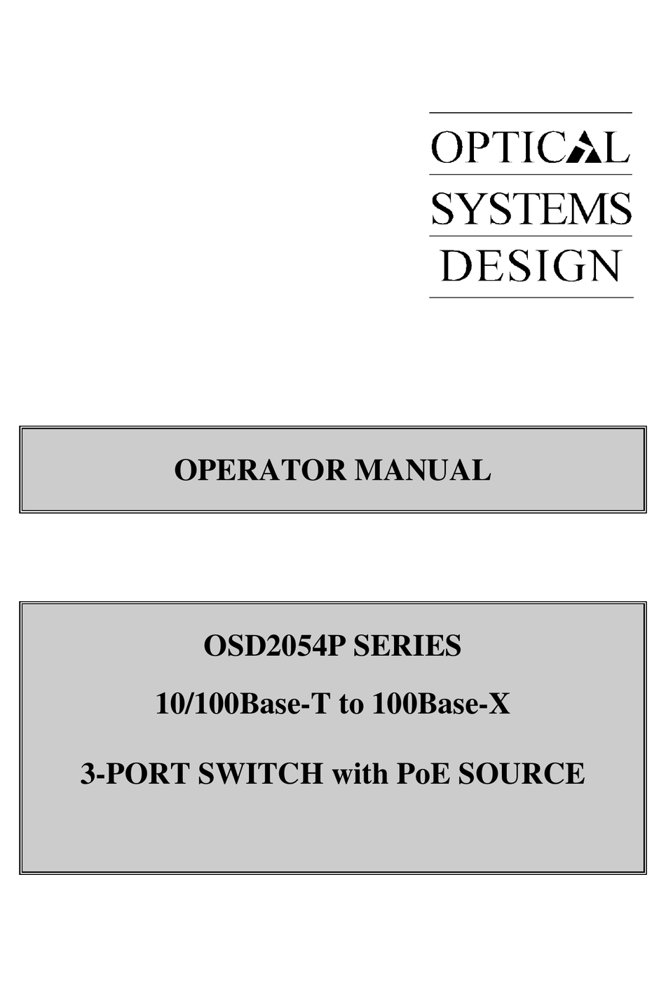 OPTICAL SYSTEMS DESIGN OSD2054P SERIES OPERATOR'S MANUAL Pdf Download ...