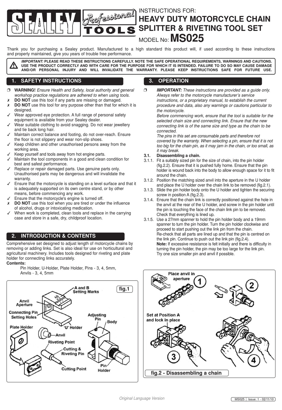 SEALEY MS025 INSTRUCTIONS Pdf Download | ManualsLib