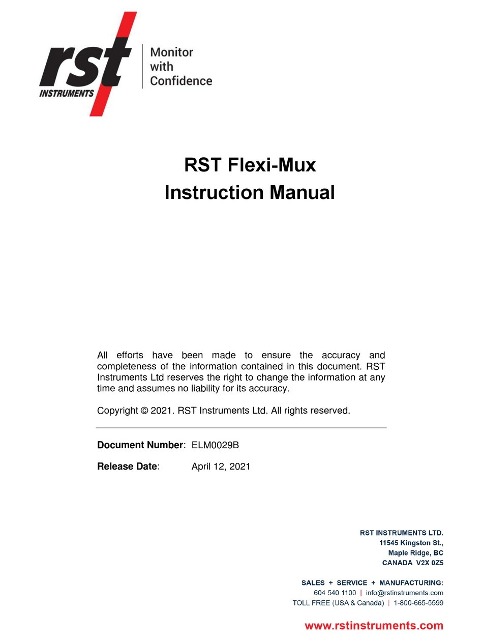 RST INSTRUMENTS RST FLEXI-MUX INSTRUCTION MANUAL Pdf Download | ManualsLib