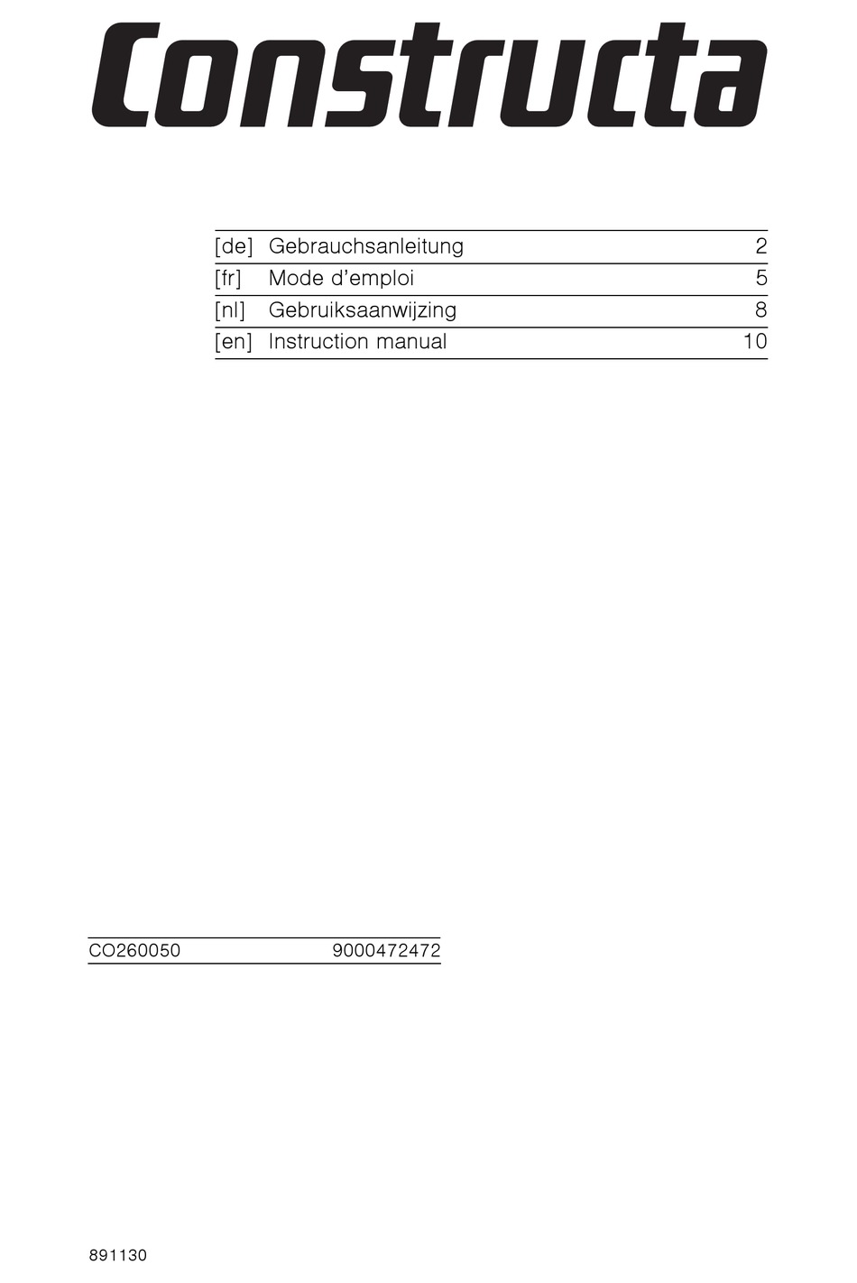 CONSTRUCTA CO260050 INSTRUCTION MANUAL Pdf Download | ManualsLib