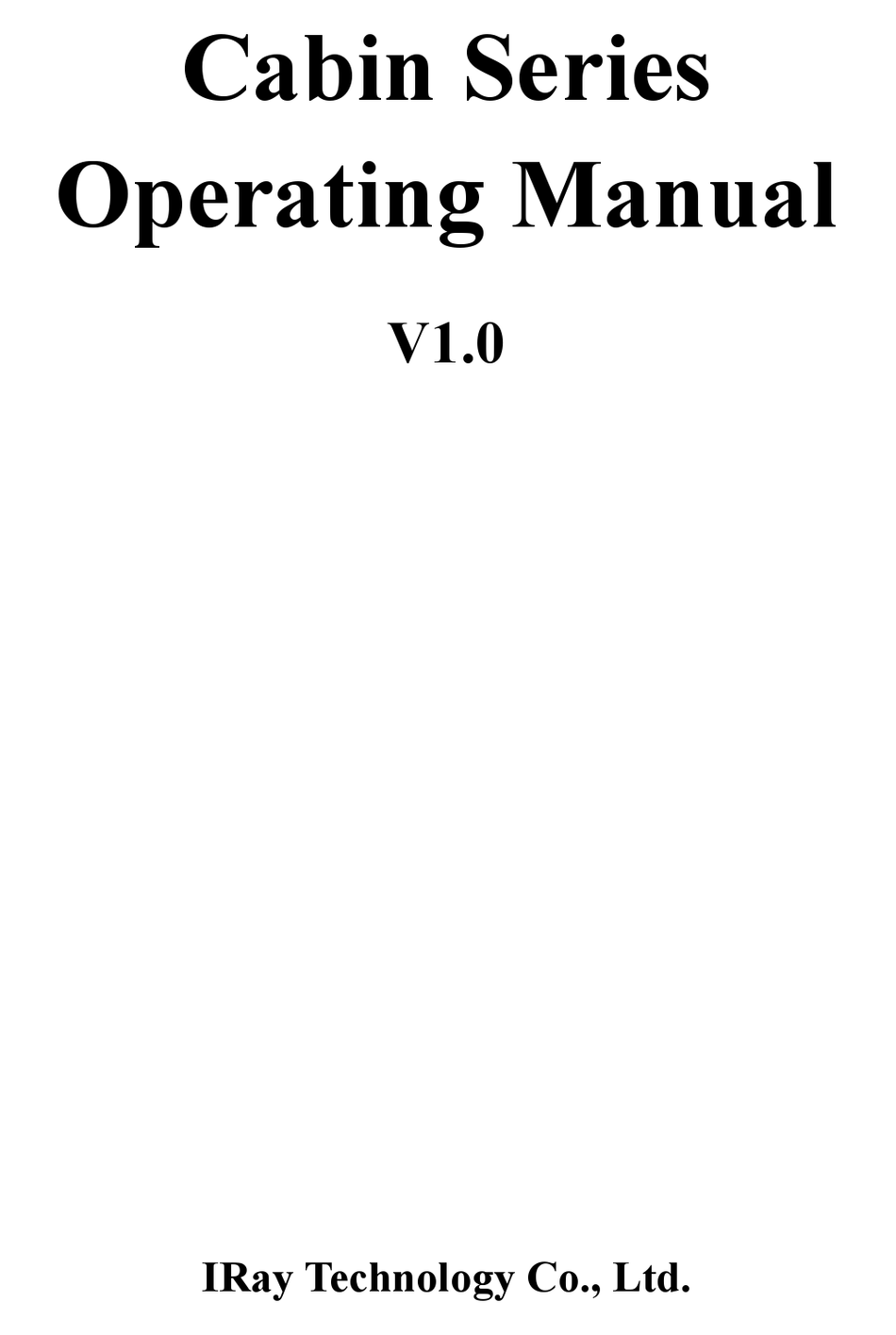 IRAY TECHNOLOGY CABIN SERIES OPERATING MANUAL Pdf Download | ManualsLib