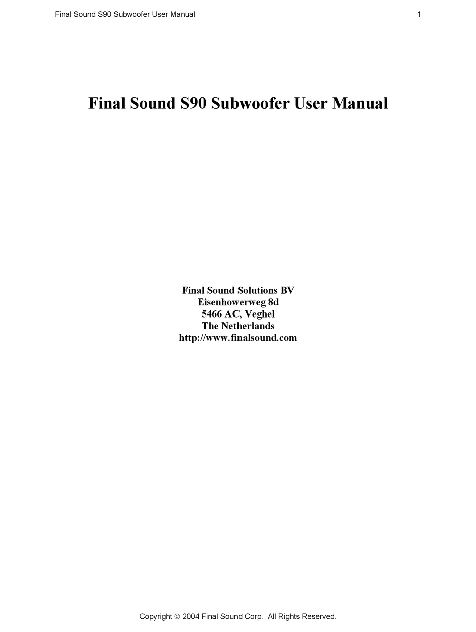 FINAL SOUND S90 USER MANUAL Pdf Download ManualsLib