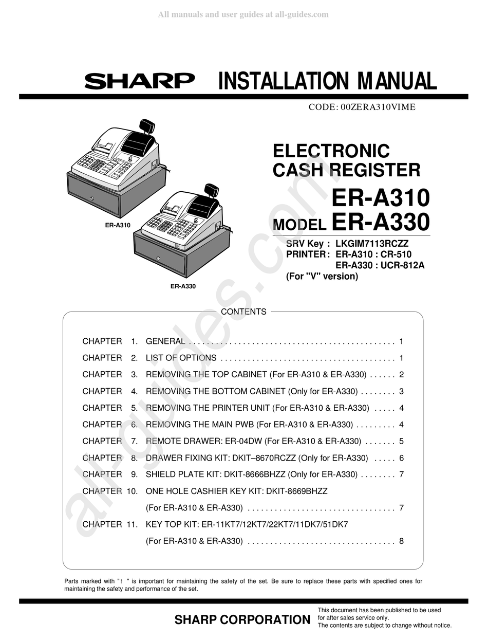 SHARP ER-A310 INSTALLATION MANUAL Pdf Download | ManualsLib