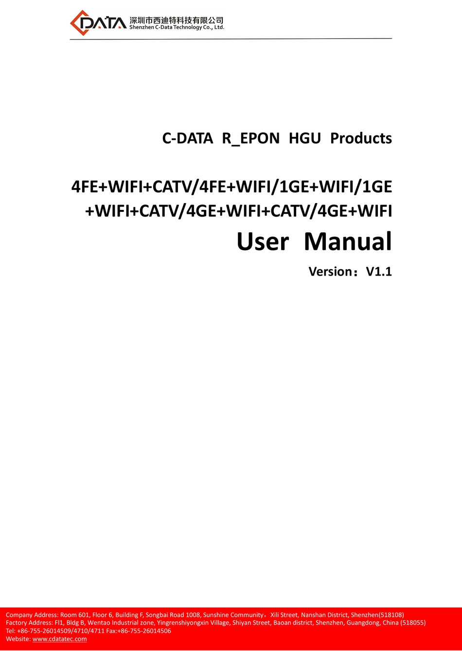 C-DATA EPON HGU USER MANUAL Pdf Download | ManualsLib