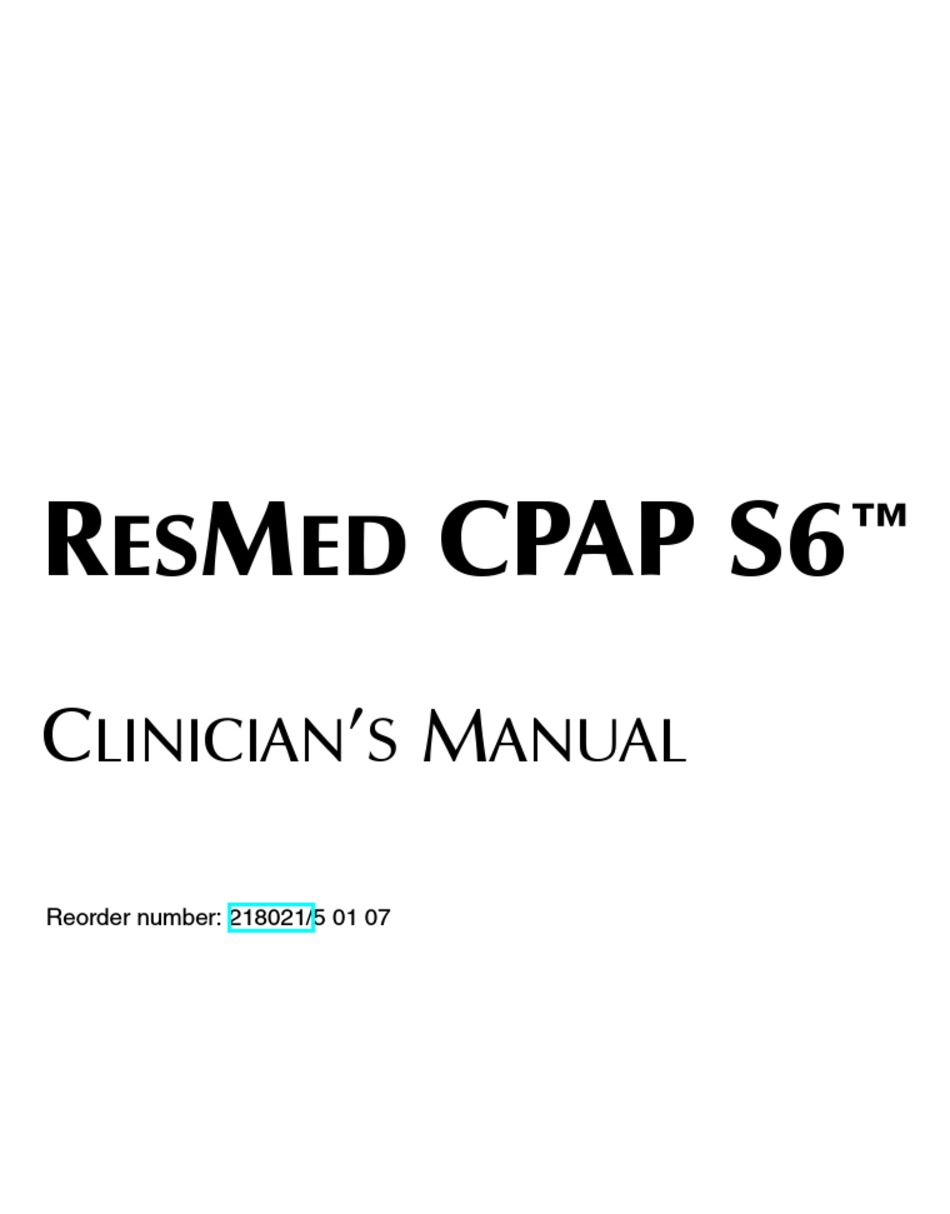 RESMED CPAP S6 CLINICIAN MANUAL Pdf Download ManualsLib