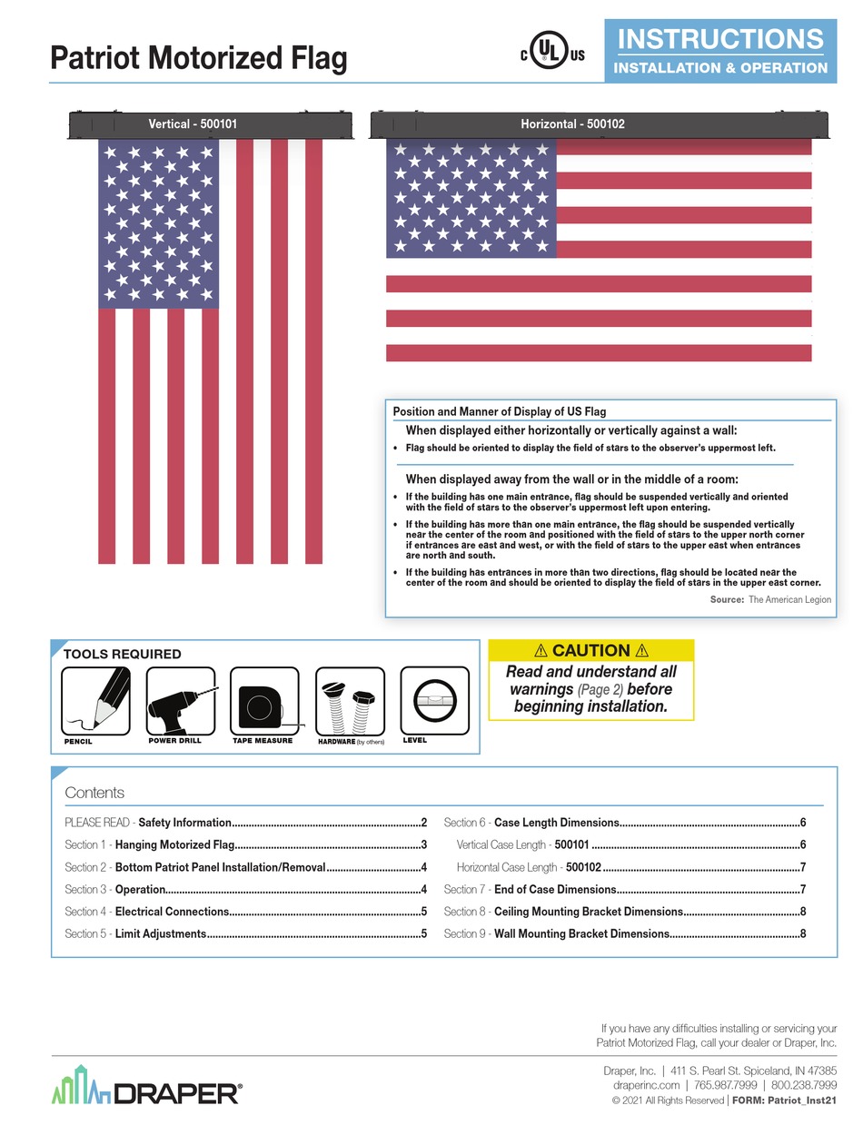 DRAPER PATRIOT MOTORIZED FLAG 500101 INSTRUCTIONS MANUAL Pdf Download ...