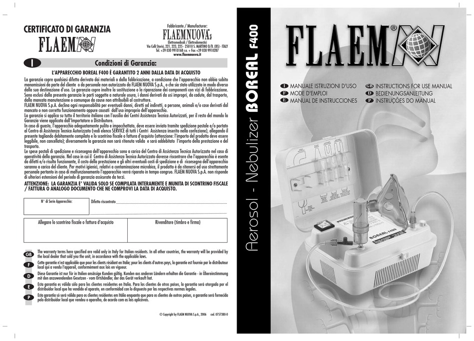 FLAEM NUOVA BOREAL F400 INSTRUCTIONS FOR USE MANUAL Pdf Download ...