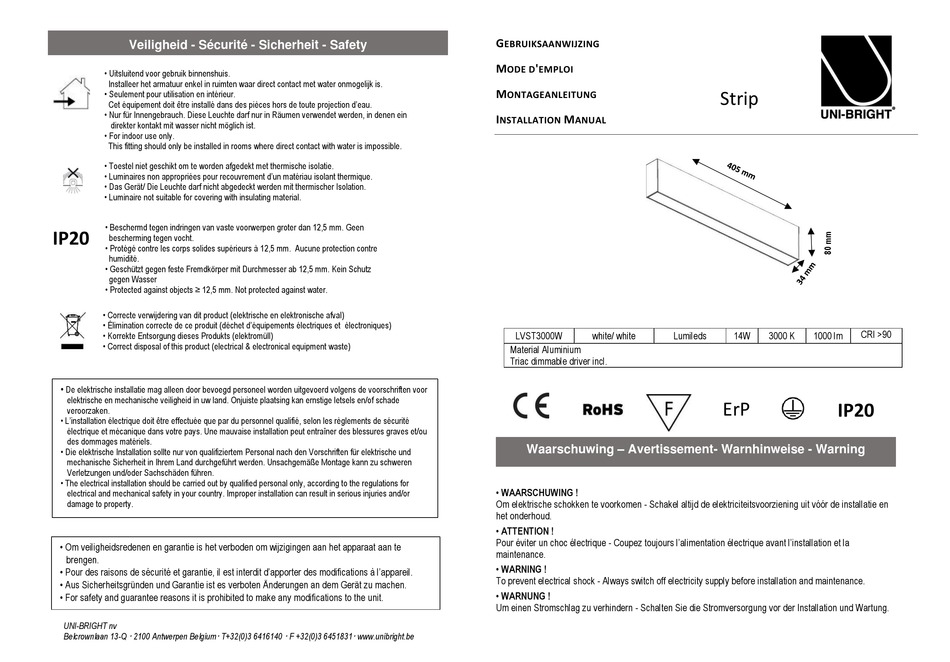 UNIBRIGHT LVST3000W INSTALLATION MANUAL Pdf Download | ManualsLib