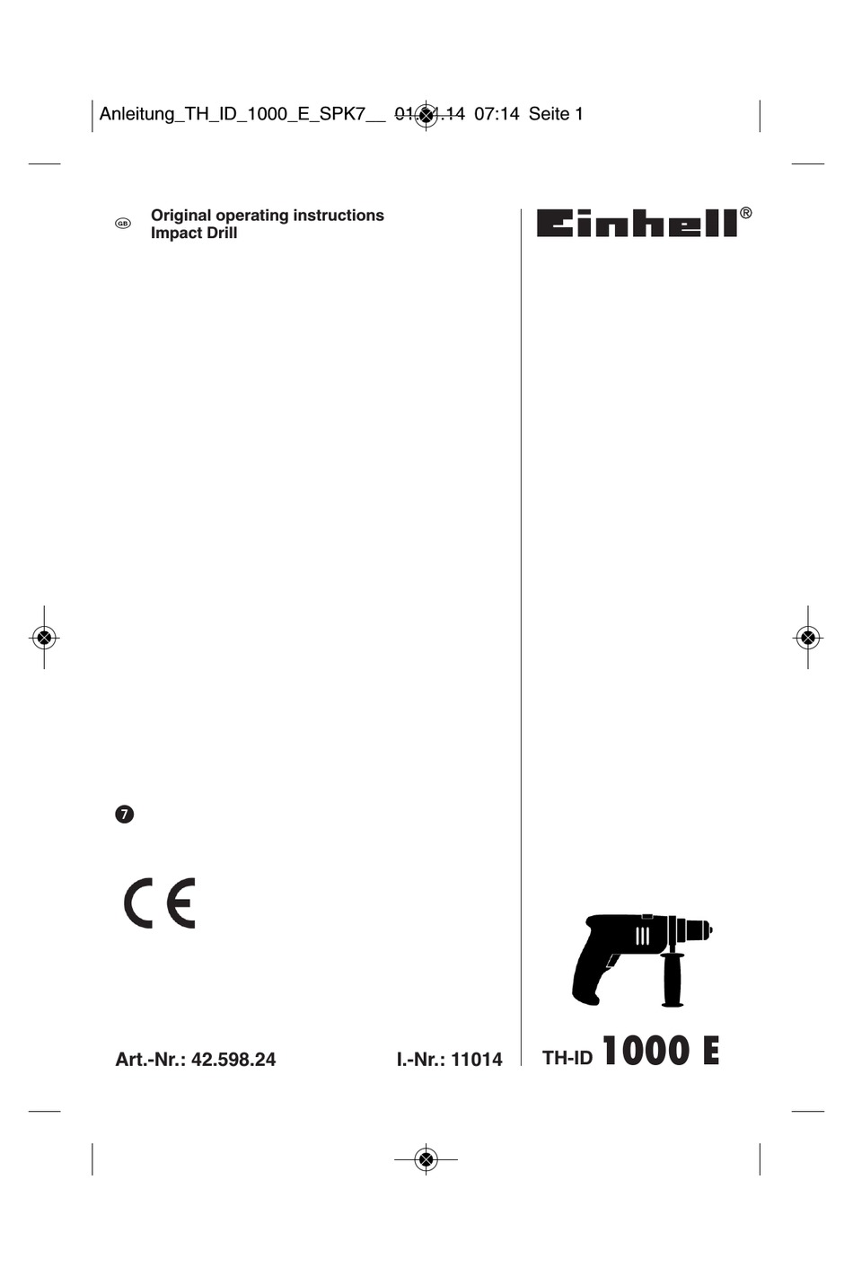 EINHELL TH-ID 1000 E ORIGINAL OPERATING INSTRUCTIONS Pdf Download ...