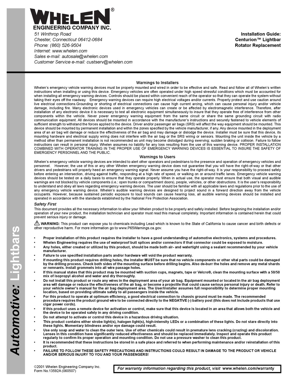 WHELEN ENGINEERING COMPANY CENTURION INSTALLATION MANUAL Pdf Download ... WHELEN ENGINEERING COMPANY CENTURION INSTALLATION MANUAL Pdf Download ...