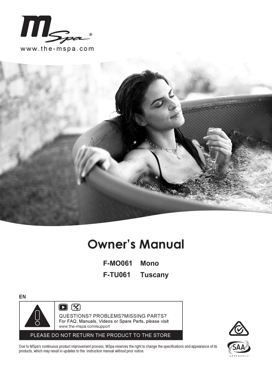 MSPA MONO OWNER'S MANUAL Pdf Download | ManualsLib