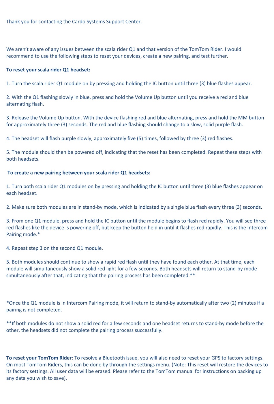 CARDO SYSTEMS Q1 QUICK START MANUAL Pdf Download | ManualsLib