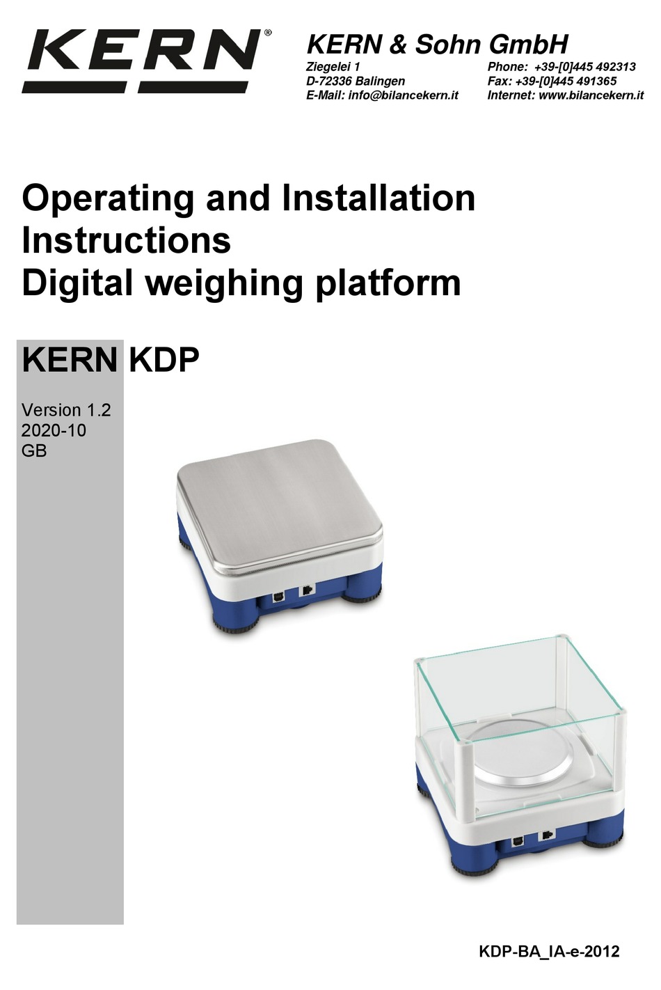 KERN KDP OPERATING AND INSTALLATION INSTRUCTIONS Pdf Download | ManualsLib