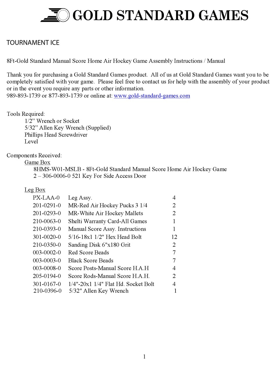 GOLD STANDARD GAMES TOURNAMENT ICE ASSEMBLY INSTRUCTION MANUAL Pdf gold-standard-games-tournament-ice-assembly-instruction-manual-pdf