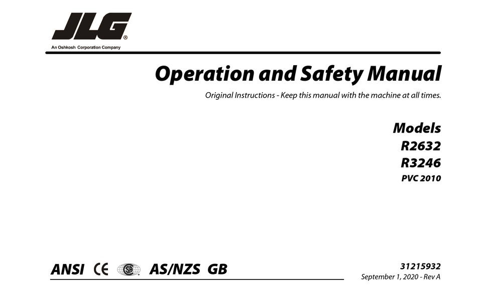 OSHKOSH CORPORATION JLG R2632 OPERATION AND SAFETY MANUAL Pdf Download ...