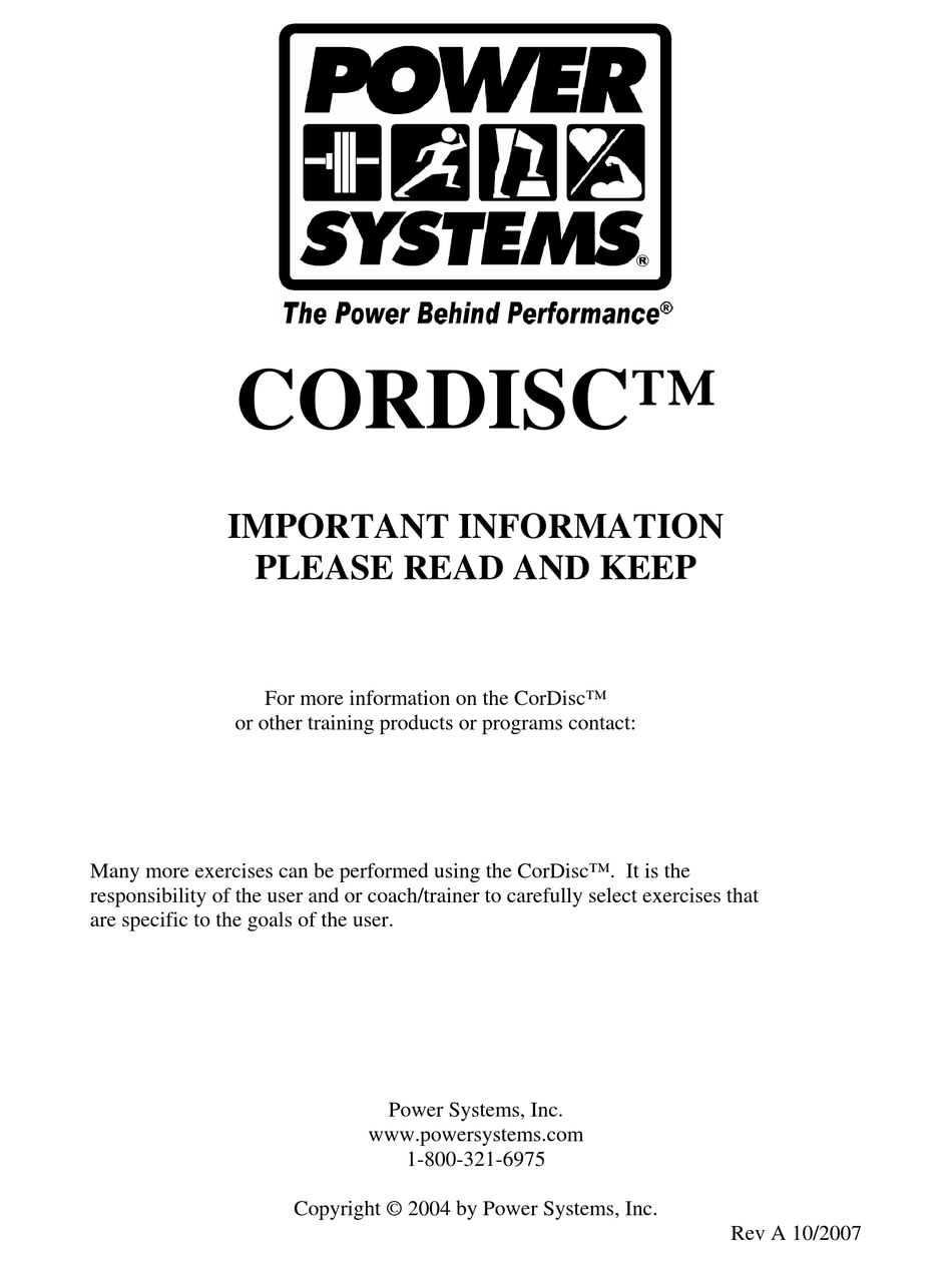 POWER SYSTEMS CORDISC QUICK START MANUAL Pdf Download | ManualsLib