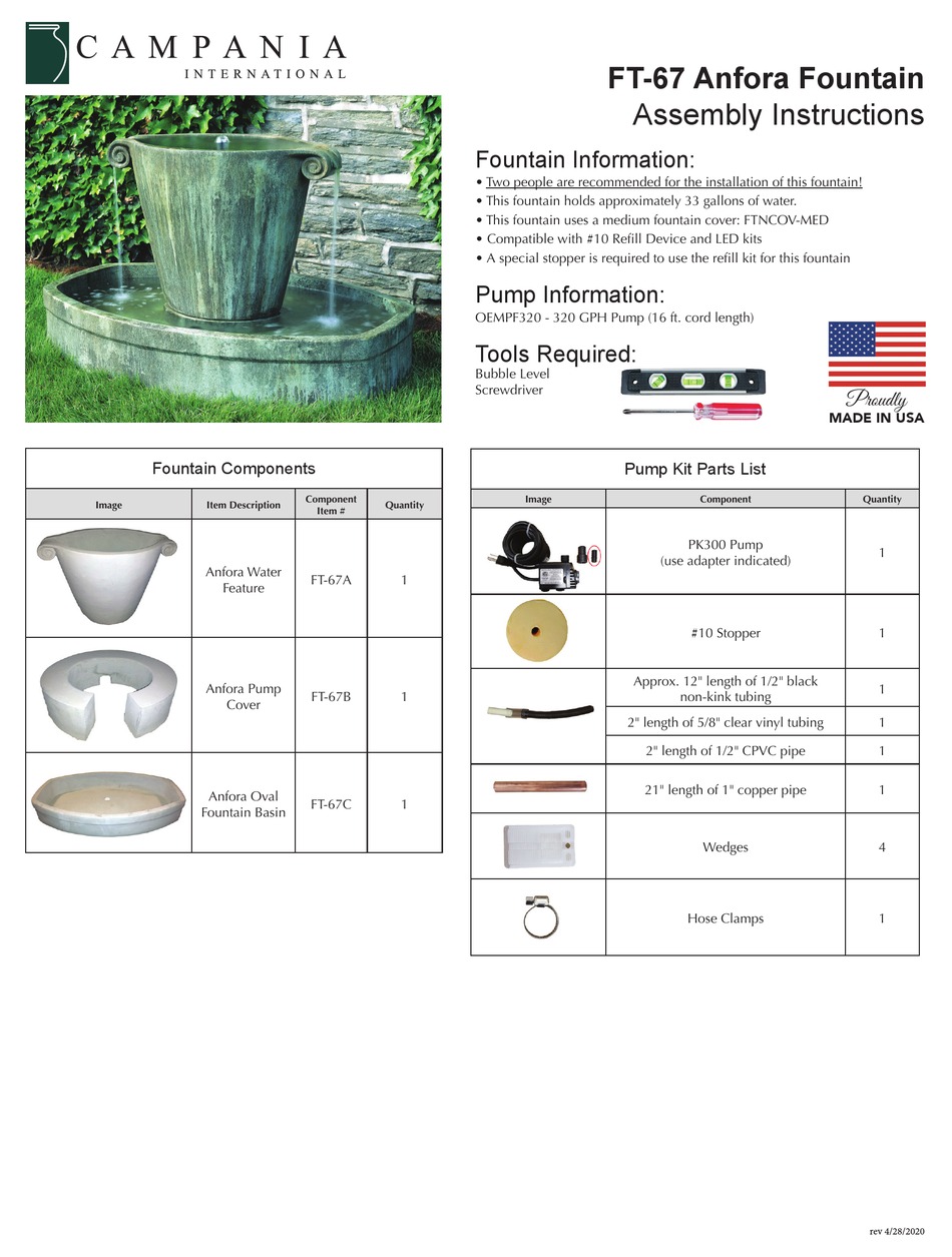 CAMPANIA INTERNATIONAL FT 67 ANFORA ASSEMBLY INSTRUCTIONS Pdf Download CAMPANIA INTERNATIONAL FT 67 ANFORA ASSEMBLY INSTRUCTIONS Pdf Download