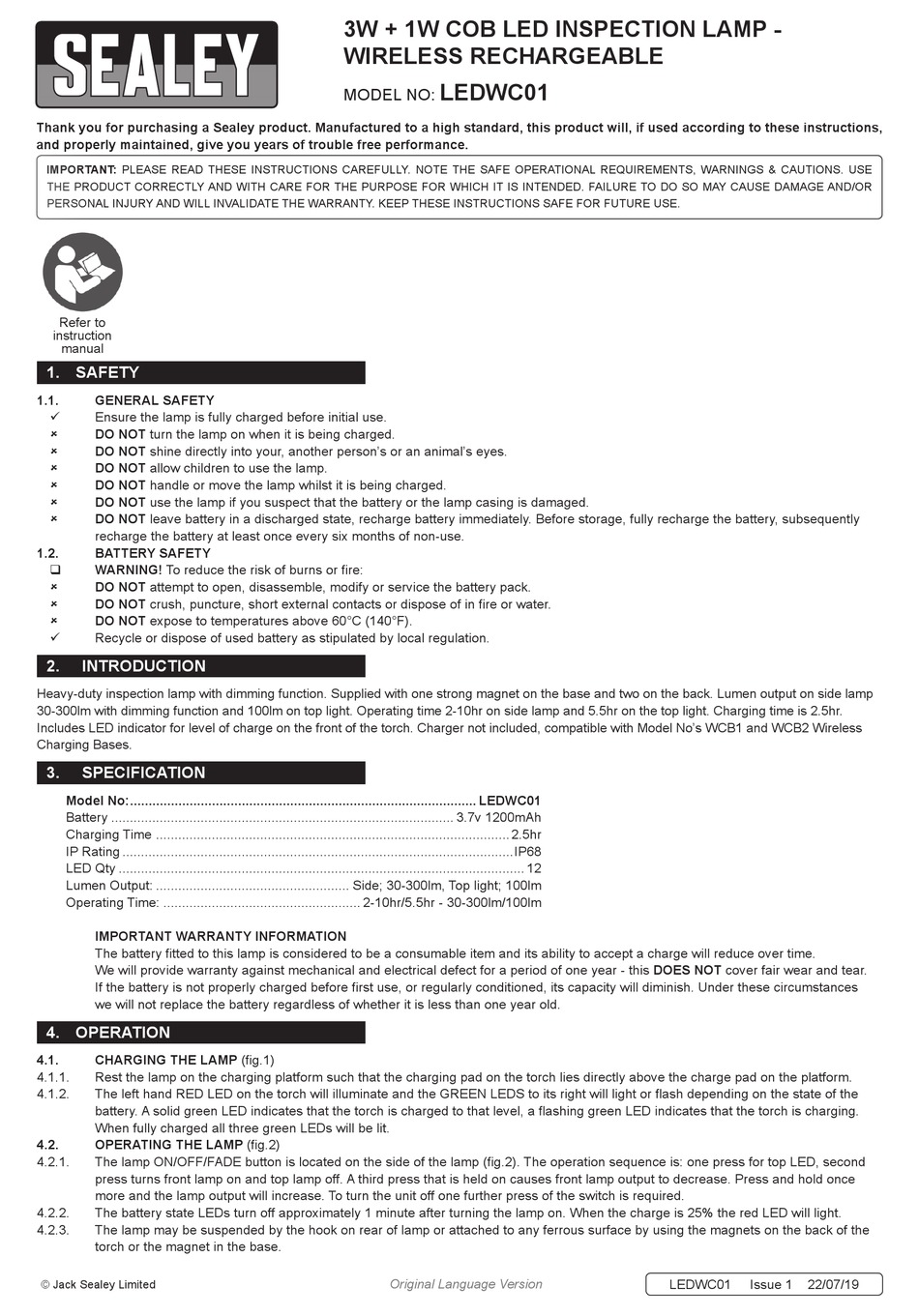 SEALEY LEDWC01 QUICK START MANUAL Pdf Download | ManualsLib