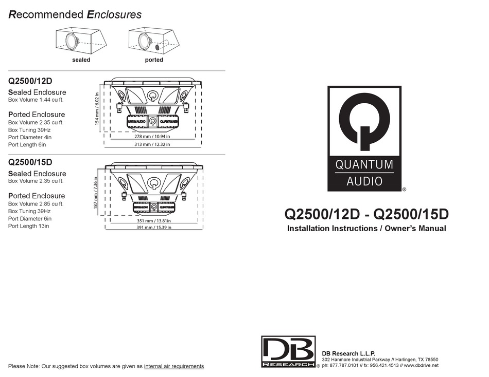 QUANTUM AUDIO Q2500/12D INSTALLATION INSTRUCTIONS & OWNER'S MANUAL Pdf ...