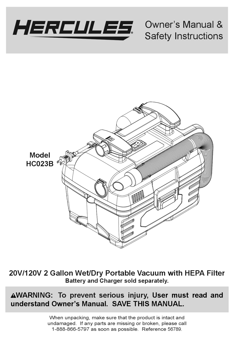 HERCULES HC023B OWNER'S MANUAL & SAFETY INSTRUCTIONS Pdf Download ...