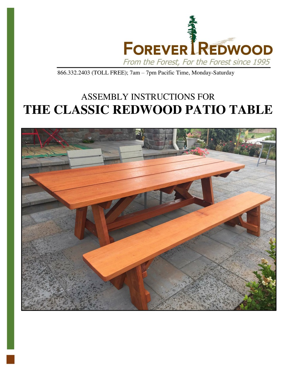 FOREVER REDWOOD CLASSIC REDWOOD PATIO TABLE ASSEMBLY INSTRUCTIONS ...
