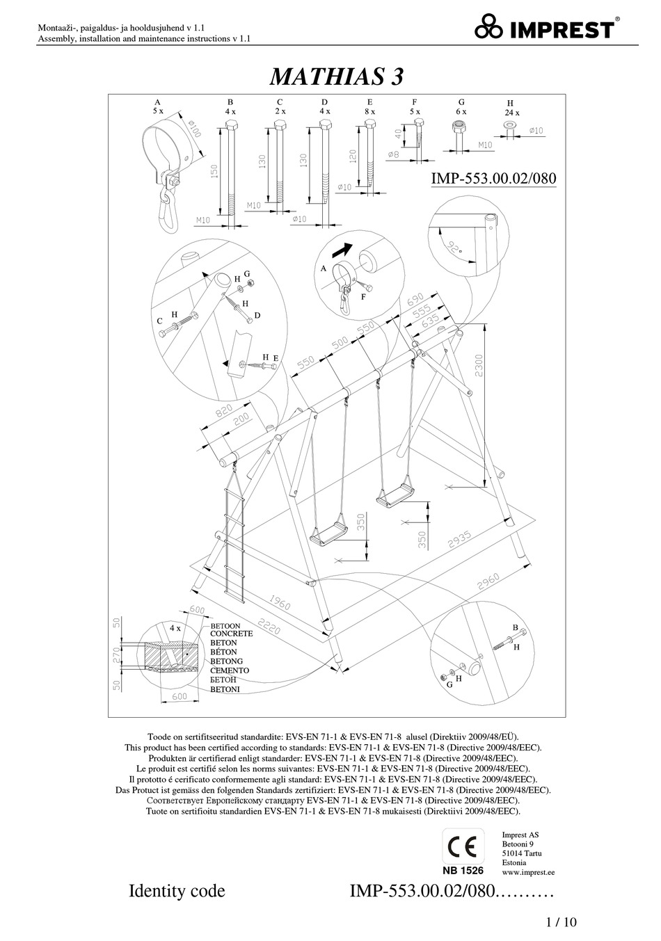 IMPREST MATHIAS 3 ASSEMBLY, INSTALLATION AND MAINTENANCE INSTRUCTIONS ...